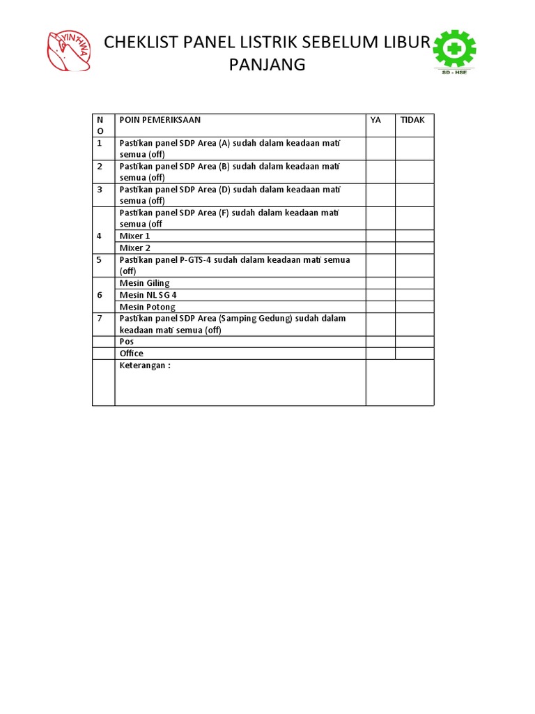 Form Checklist Sebelum Liburan Panjang | PDF