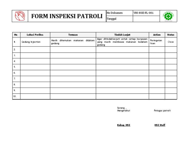 Form Safety Patroli | PDF