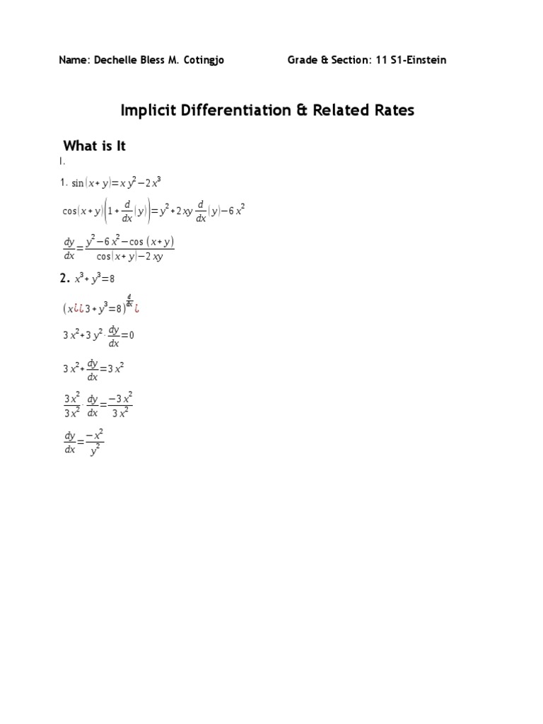 Implicit Differentiation & Related Rates Guide | PDF | Triangle | Area