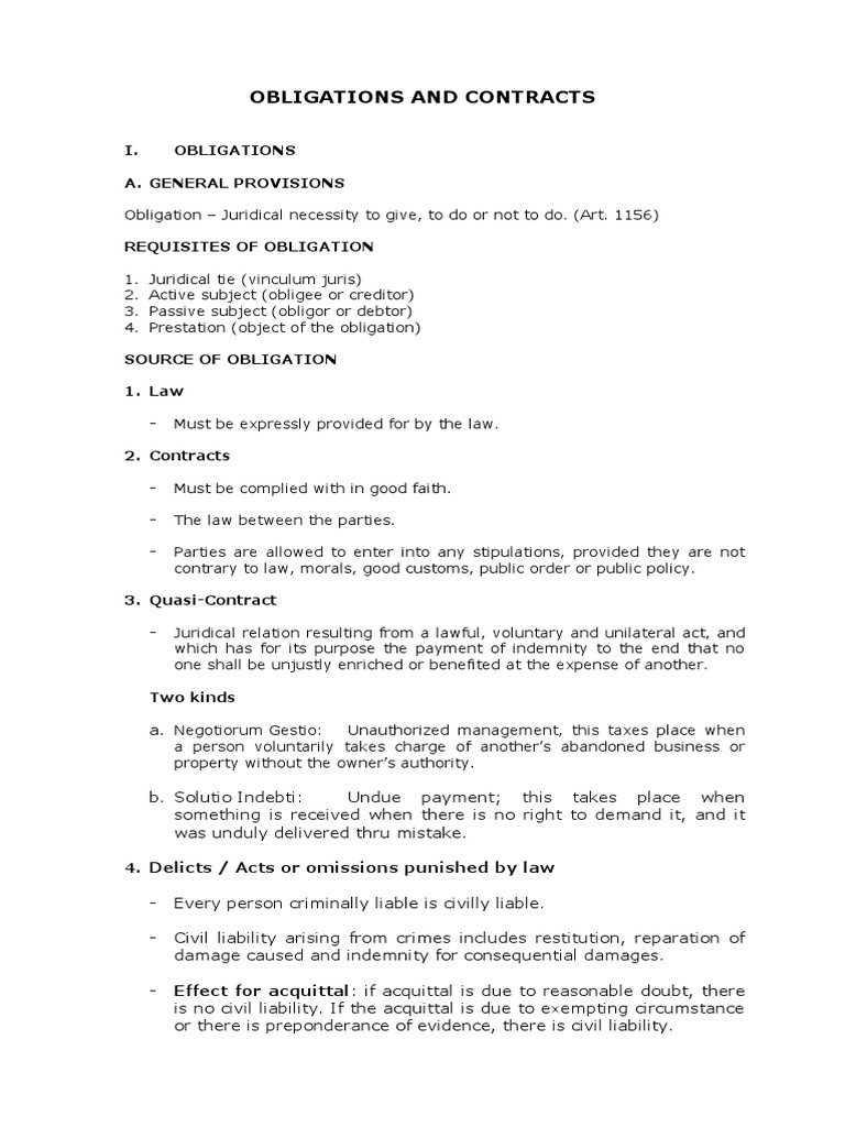 Obligations and Contracts: Delicts / Acts or Omissions Punished by Law ...