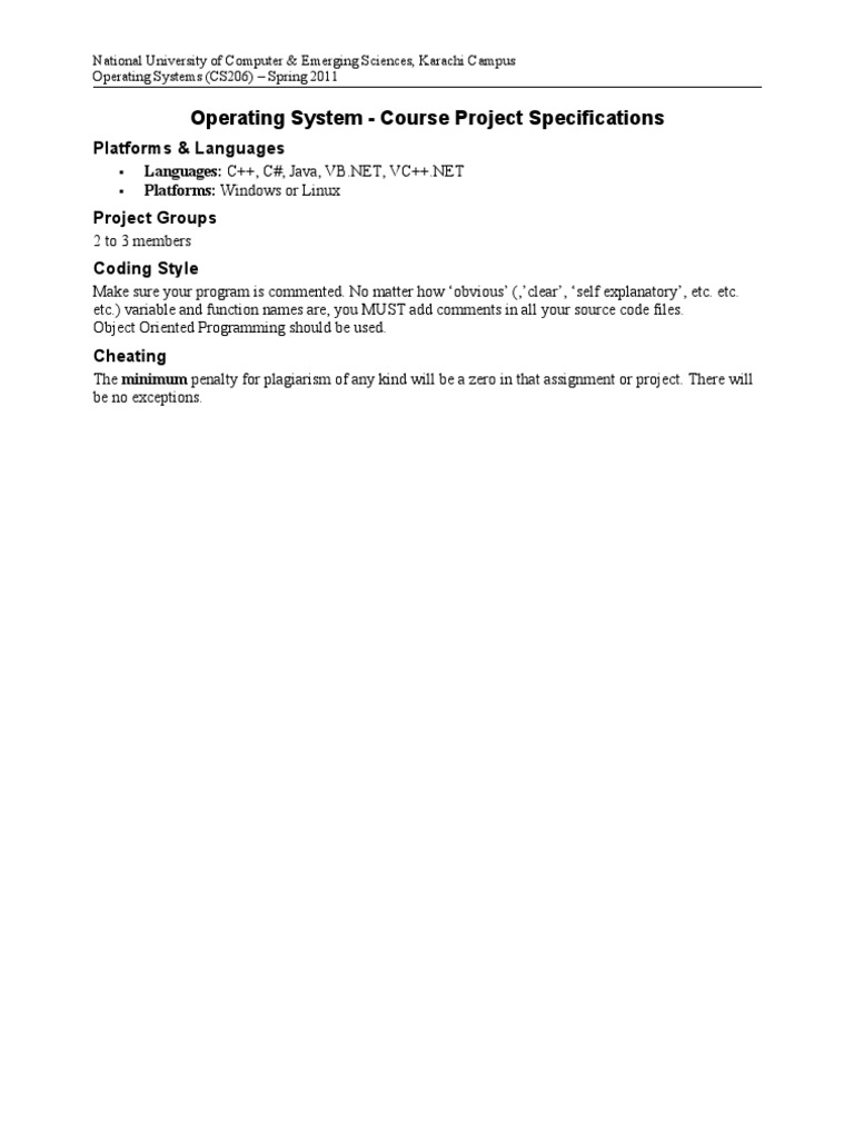 Operating System - Course Project Specifications: Platforms & Languages | PDF | Computer Data ...