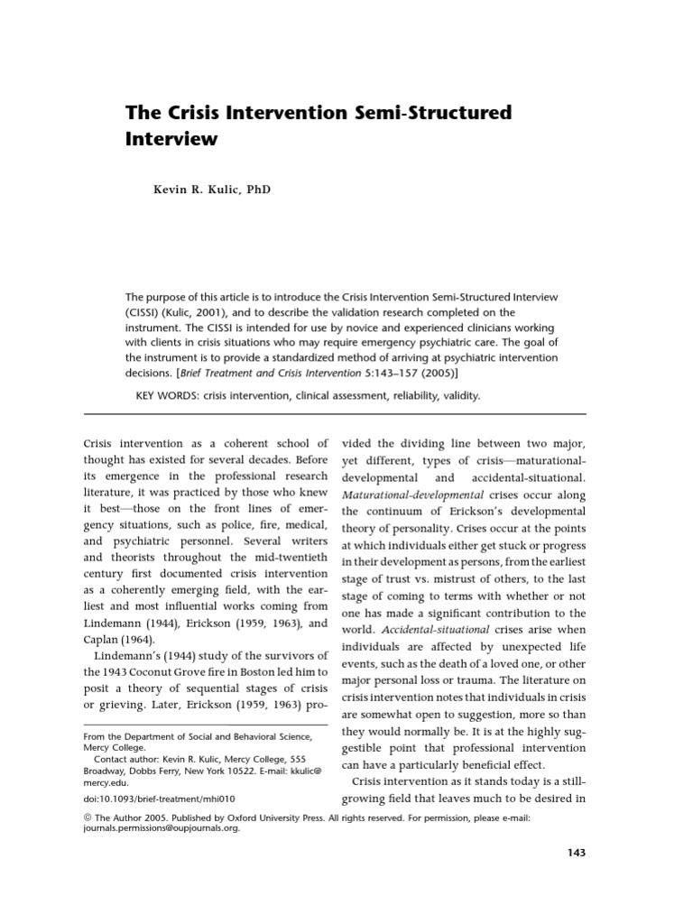 The Crisis Intervention Semi Structured Interview | PDF | Psychosis ...