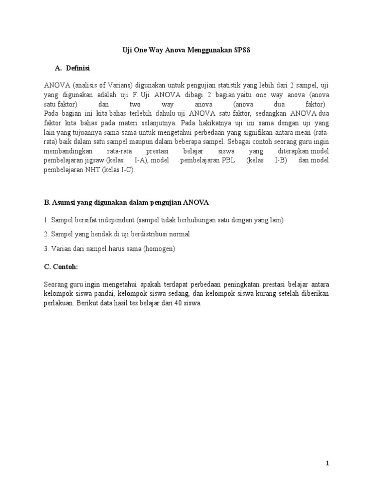 Teori One Way Anova Menggunakan SPSS | PDF