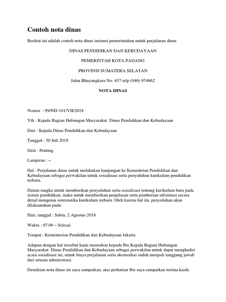 Contoh Nota Dinas.. | PDF
