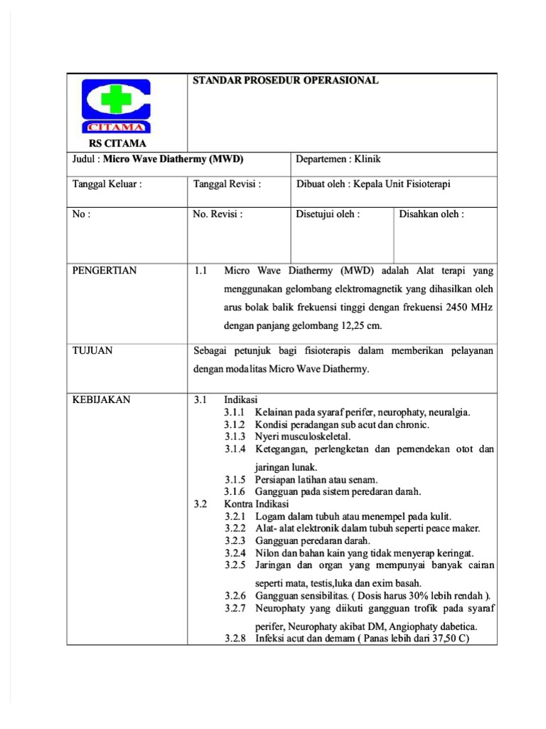 Sop Alat Fisioterapi Rs Citama | PDF