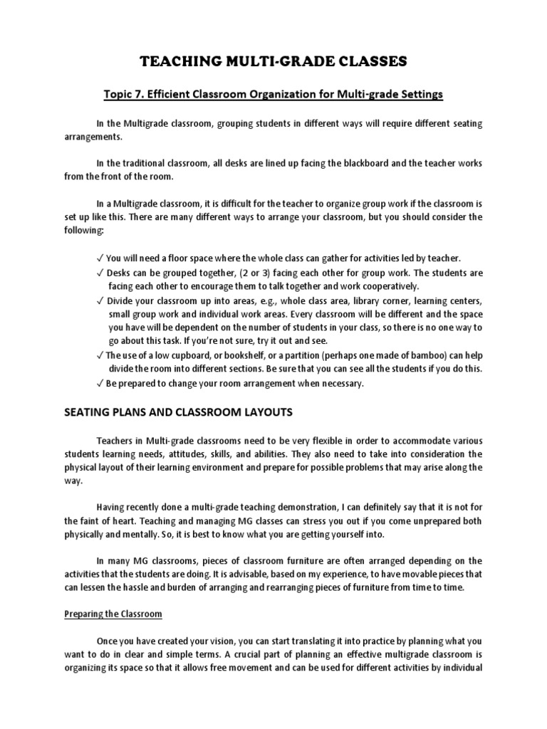 Multigrade Classroom Organization Guide | PDF | Classroom | Teachers