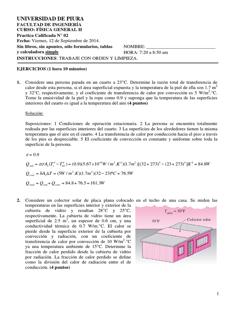 Sol Práctica 2 - F2 - 2014-II - Ejercicios | PDF | Conduccion termica | Calor