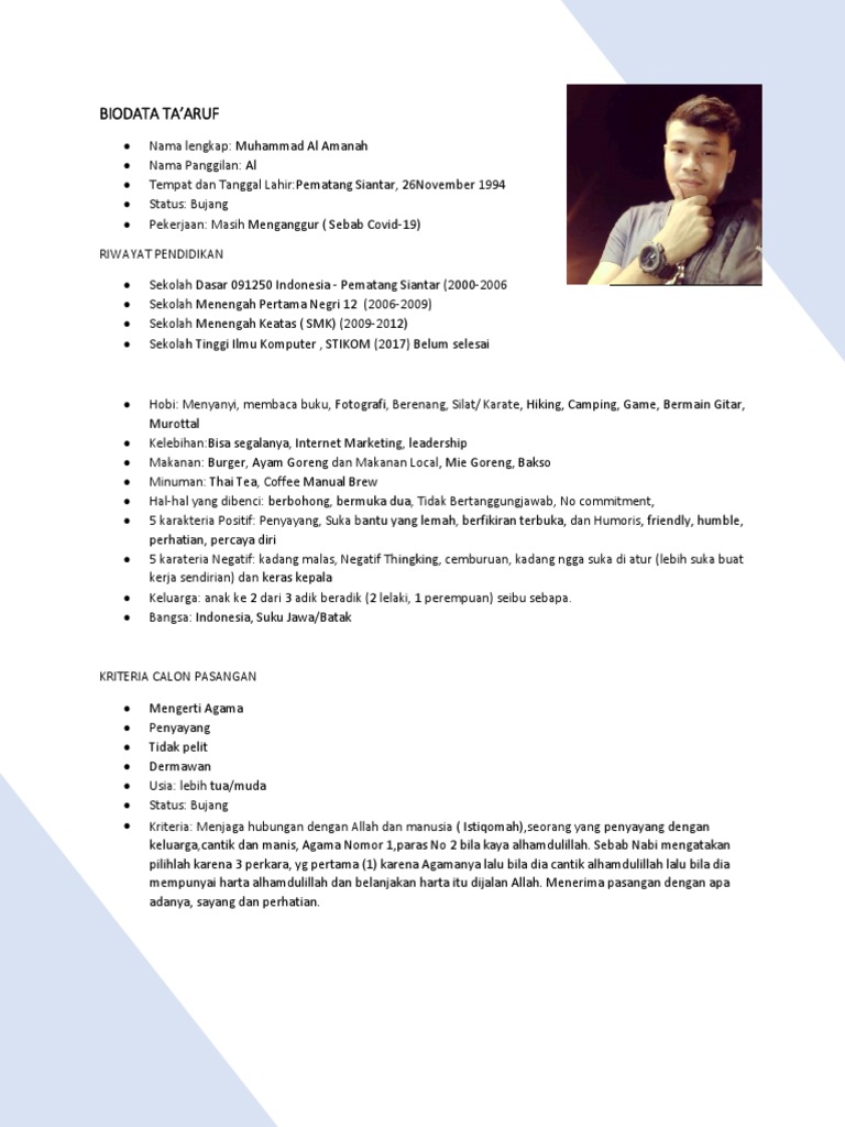 Biodata Taaruf Template | PDF