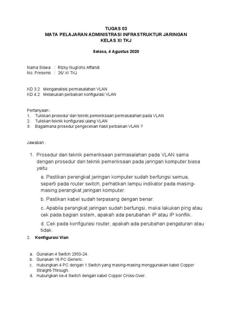 Tugas VLAN Kelas XI TKJ | PDF | Griya & Taman