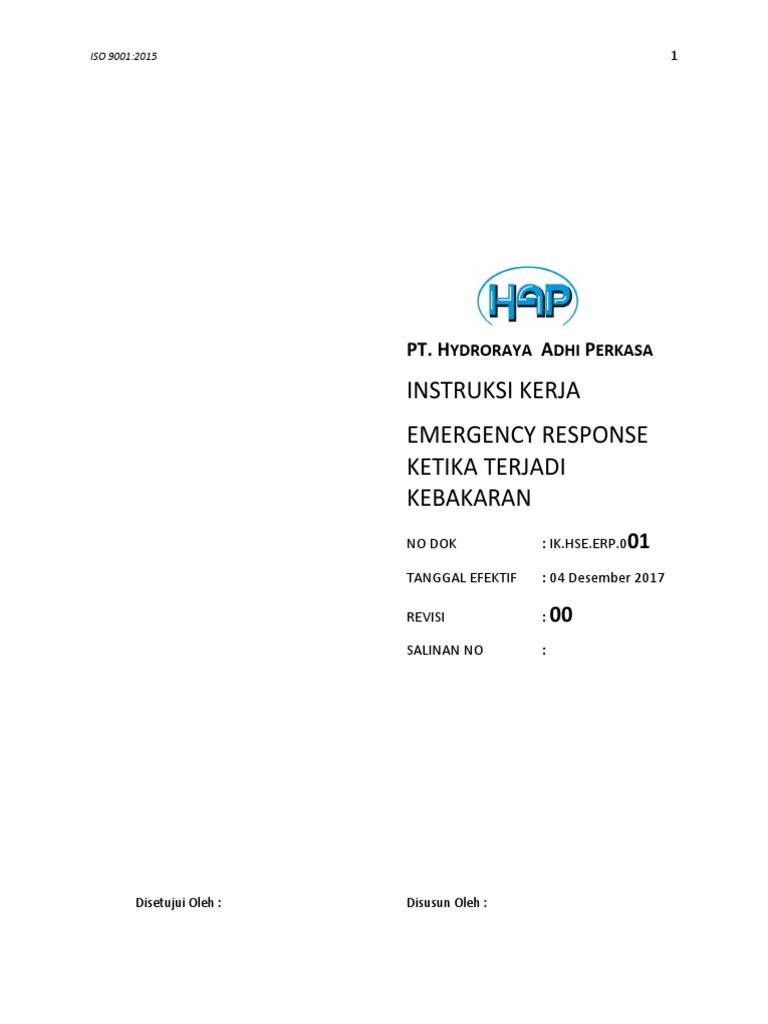 IK-HSE-ERP-001 Emergency Response Ketika Terjadi Kebakaran | PDF