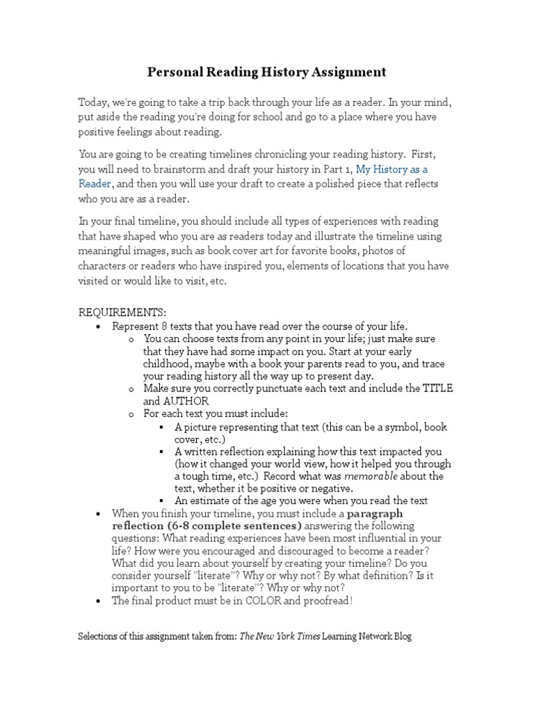 My Personal Reading Journey Timeline | PDF | Books