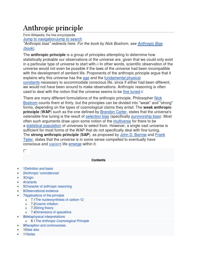 Anthropic Principle: Jump To Navigationjump To Search | PDF | Universe ...