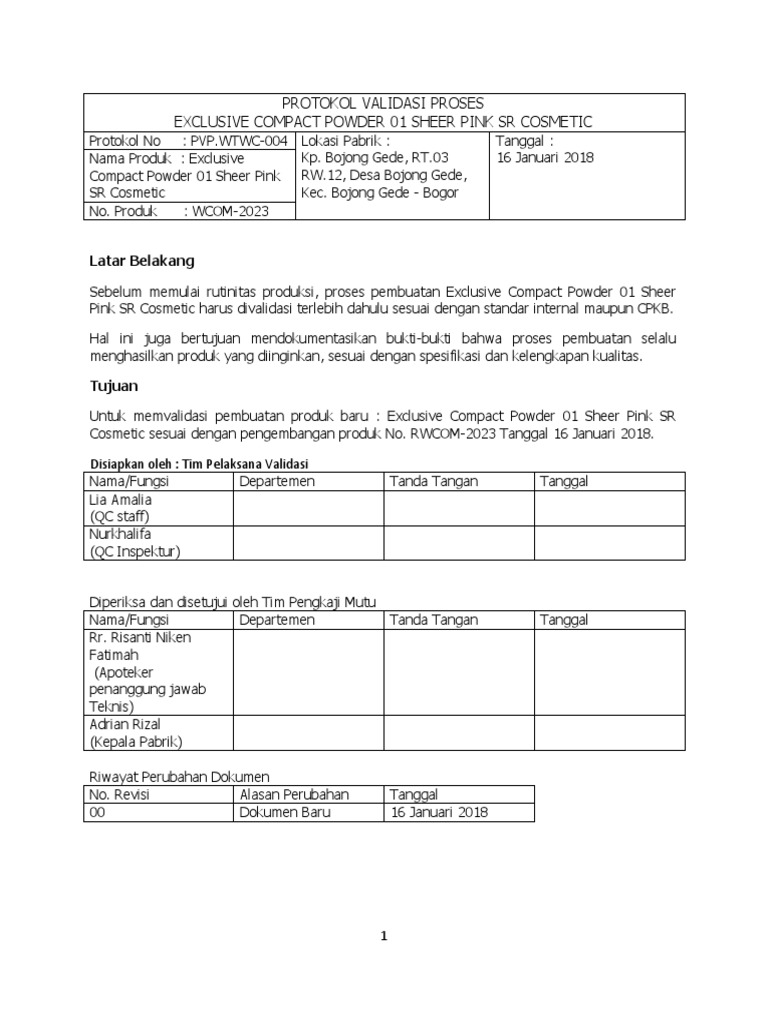 PROTOKOL VALIDASI PROSES Exclusive Compact Powder 01 Sheer Pink SR ...