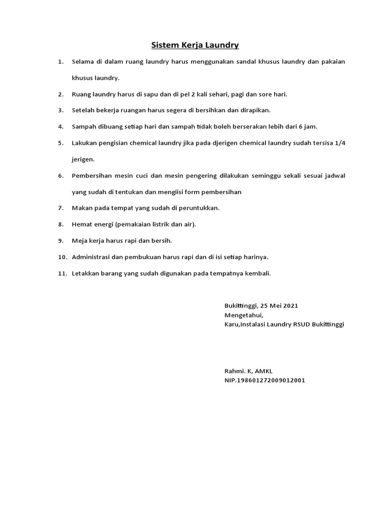 Peraturan Kebersihan Laundry | PDF