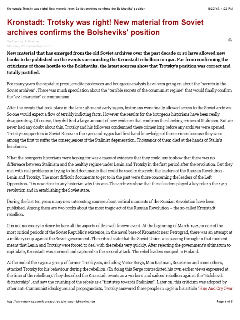 Kramer - Kronstadt | PDF | Leon Trotsky | Vladimir Lenin