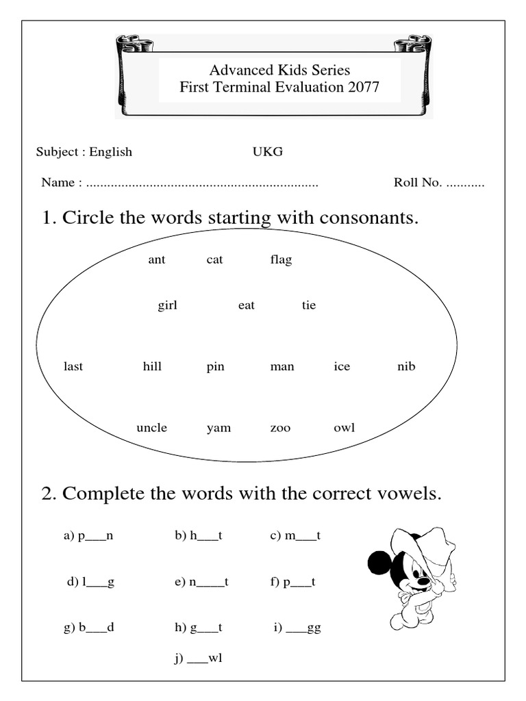 Circle The Words Starting With Consonants.: Advanced Kids Series First ...