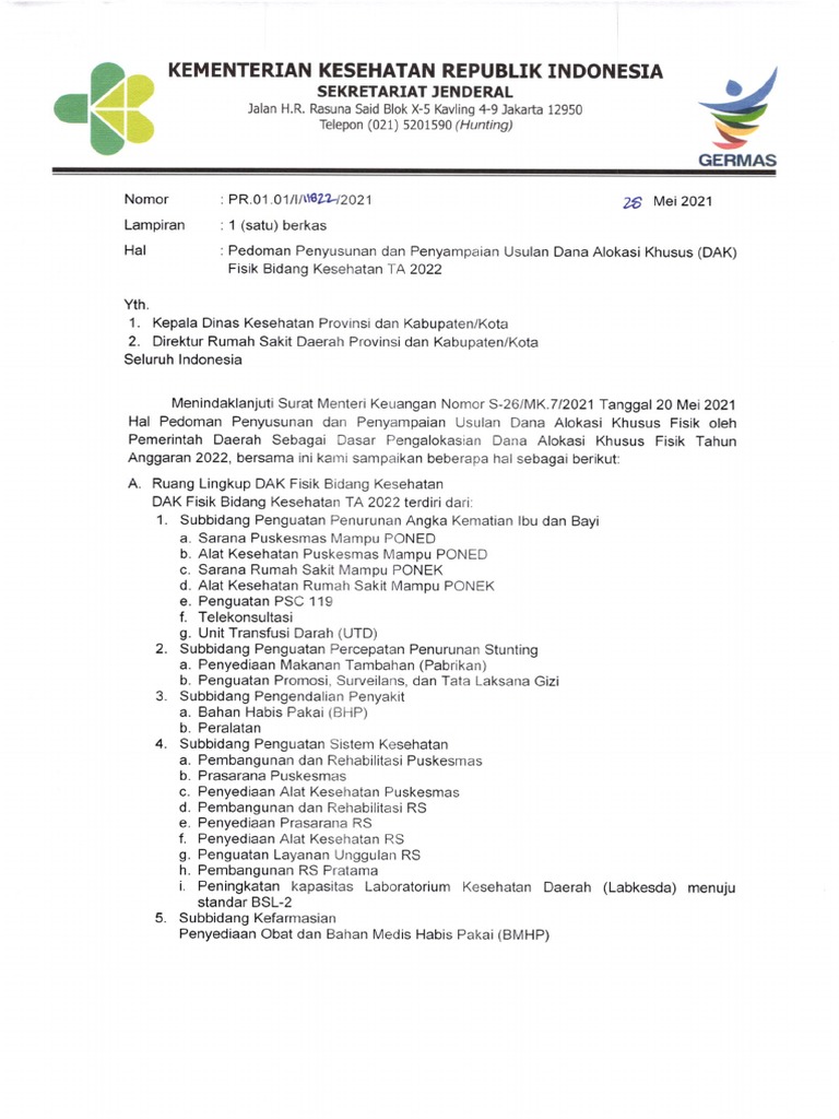 Surat Sekretaris Jenderal - Pedoman Pengusulan DAK Fisik Bidang ...