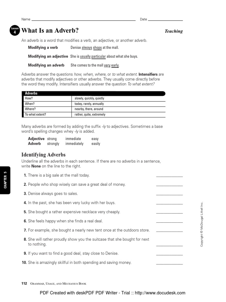 CH 5 Lesson 4 What Is An Adverb | PDF
