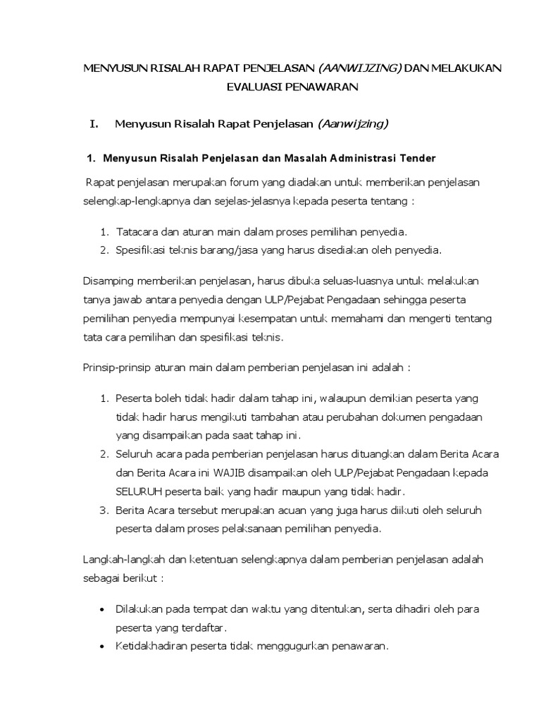 Proses dan Contoh Aanwijzing Tender | PDF | Bisnis