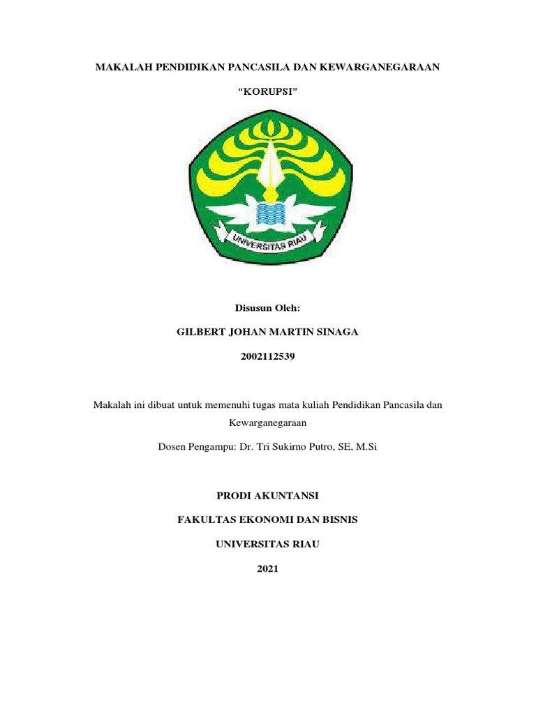 Makalah PPKN Korupsi Gilbert Johan Martin Sinaga 2002112539 | PDF