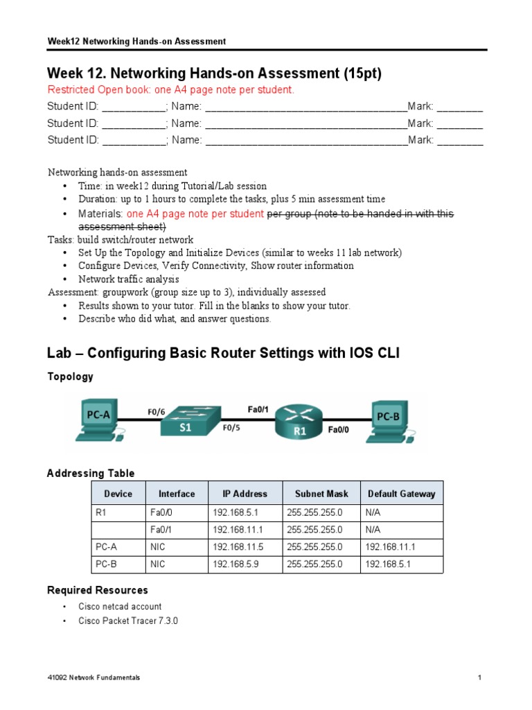 Week12-Project 2-Networking Hands On Assessment With Packet Tracer | PDF | Router (Computing ...