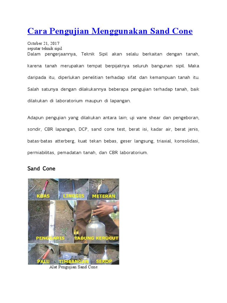 Cara Pengujian Menggunakan Sand Cone | PDF