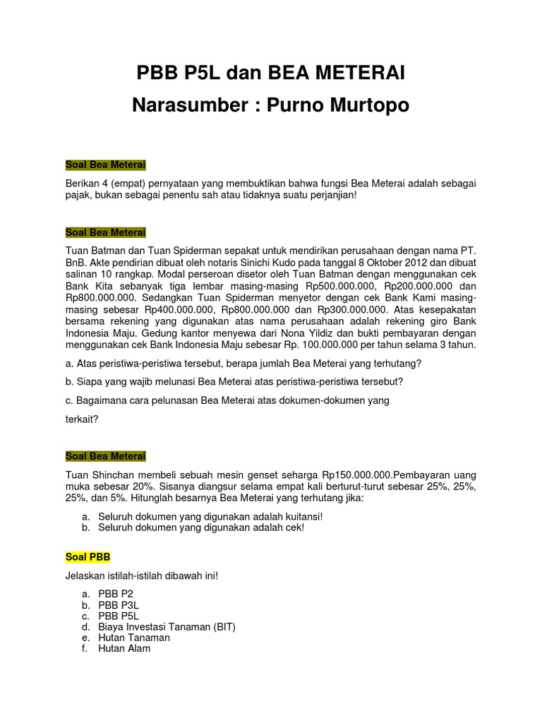 Latihan PBB P5L Dan Bea Meterai Purno Murtopo 2021 | PDF