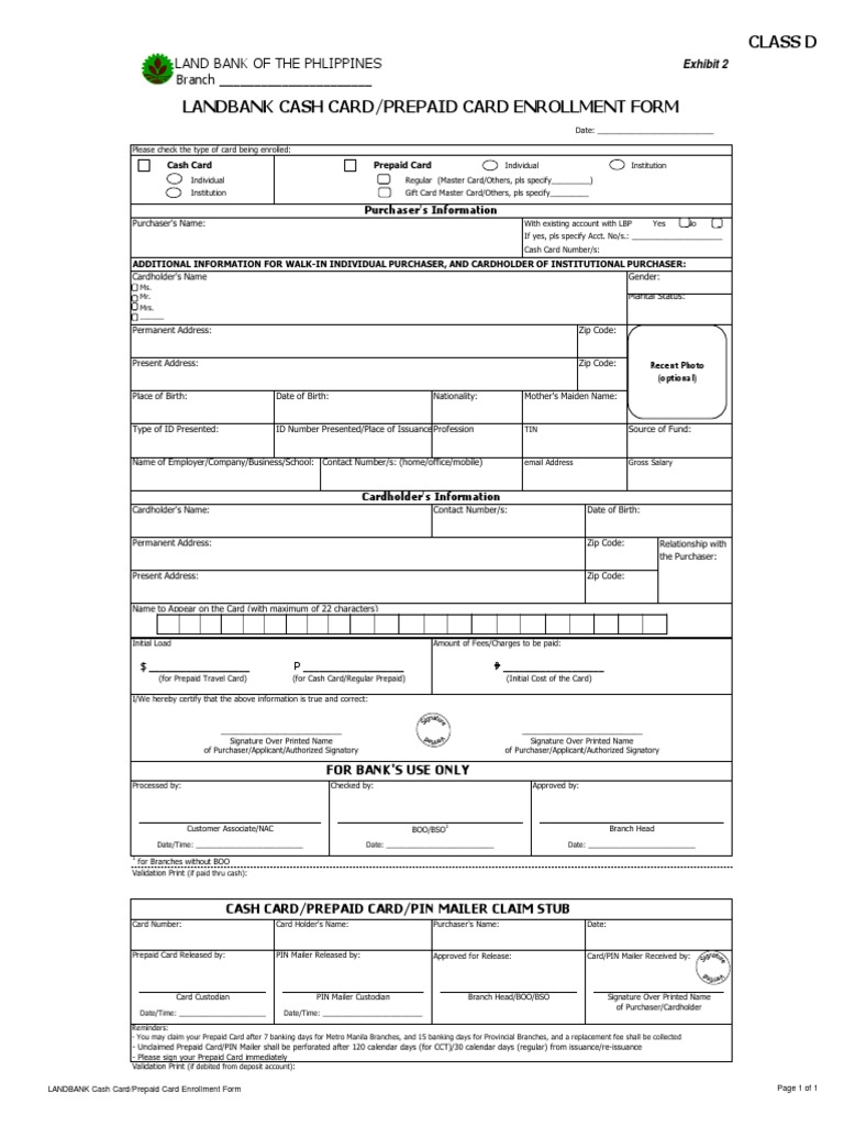 LMPC Enrollment Form 3 | PDF | Stored Value Card | Debit Card
