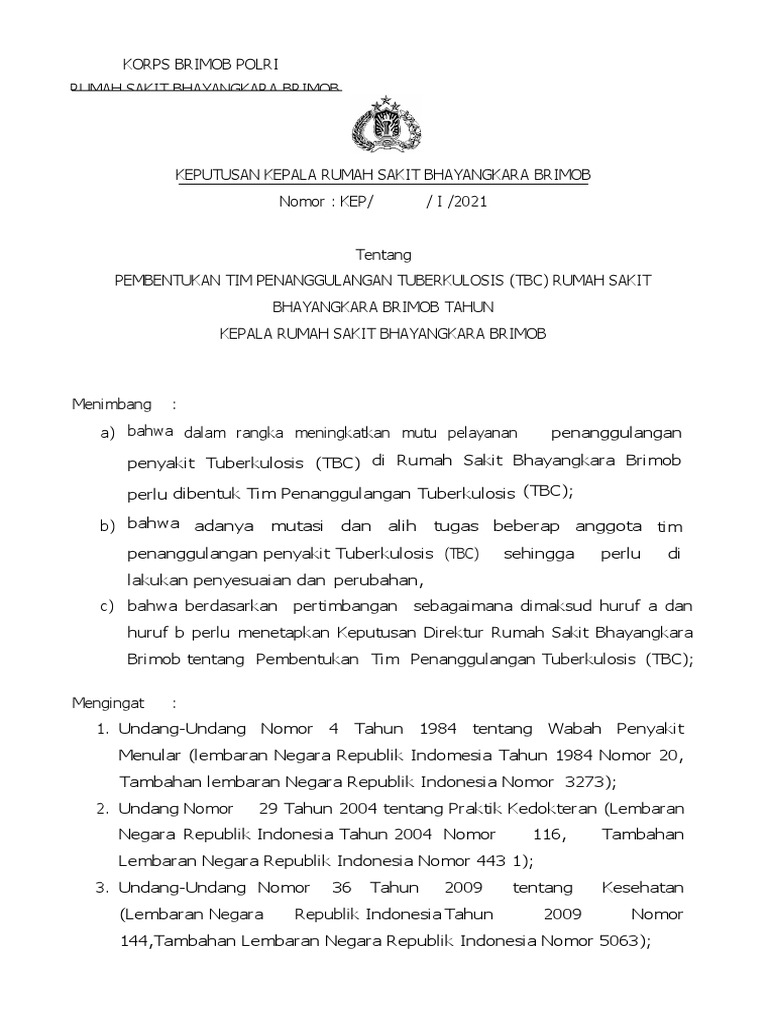 SK Pembentukan Tim Penanggulangan TB RS Bhayangkara Brimob | PDF