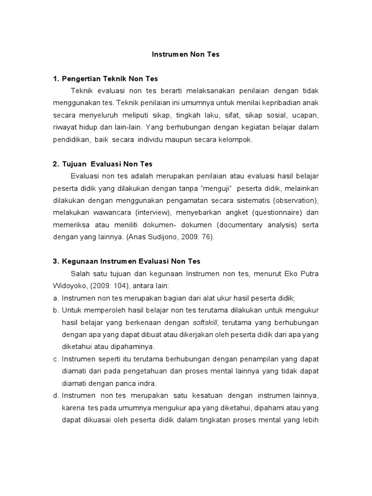 Contoh Instrumen Penilaian Non Tes | PDF