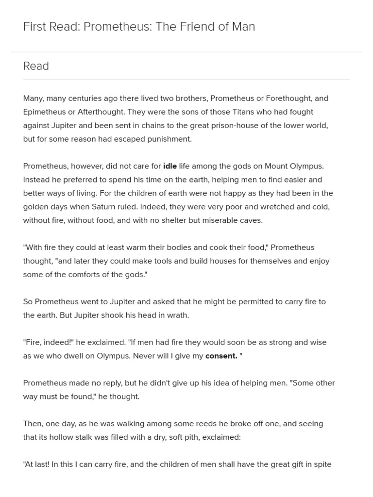 StudySync - Read - First Read - Prometheus - The Friend of Man | PDF ...