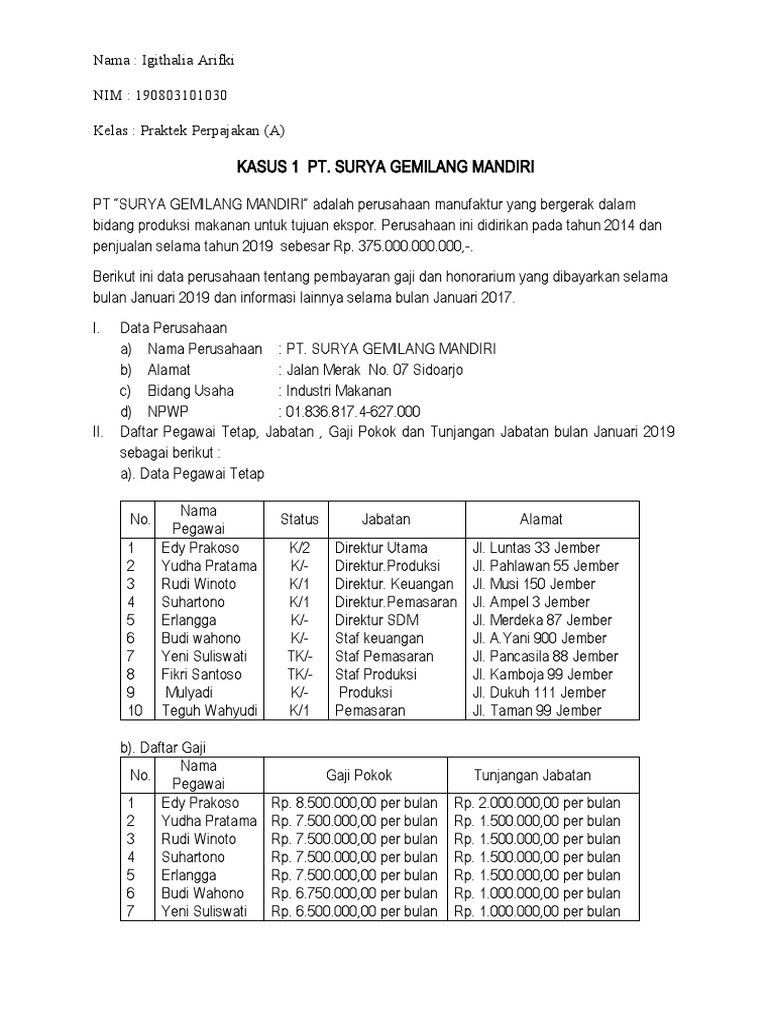 PPh Pasal 21 PT Surya Gemilang Mandiri | PDF