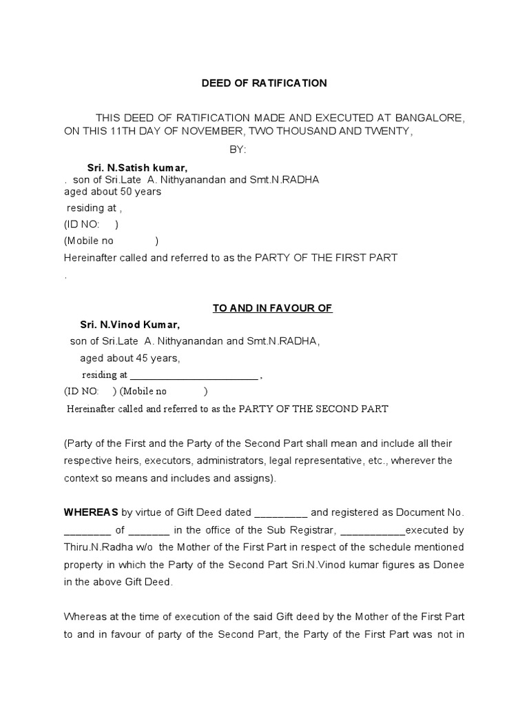 DEED - OF - RATIFICATION Vinod | PDF | Deed | Land Law