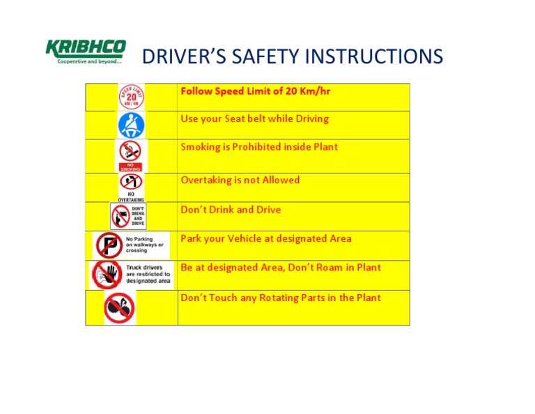 Driver Safety Instructions Overview | PDF