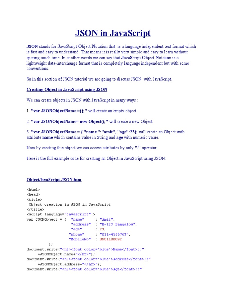 Json in Javascript: J S O N J S O N | PDF | Json | Java Script Json in Javascript: J S O N J S O N | PDF | Json | Java Script