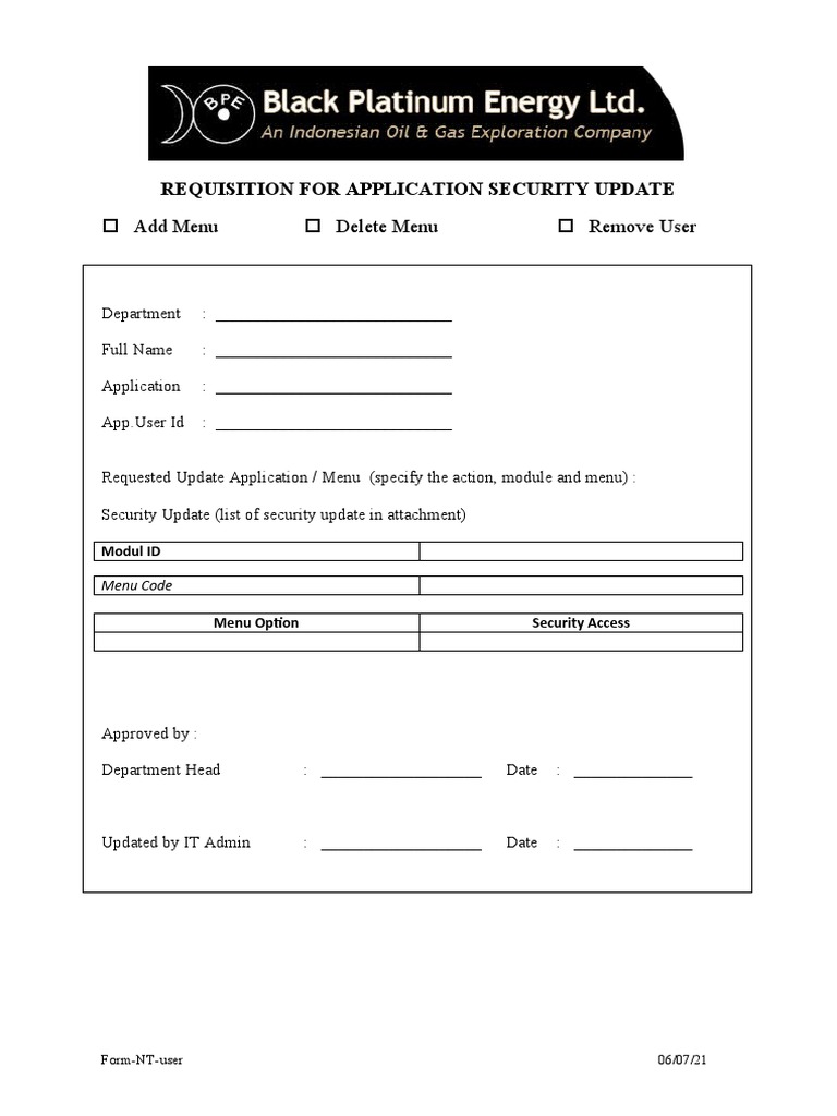 Application Security Update Request Form | PDF
