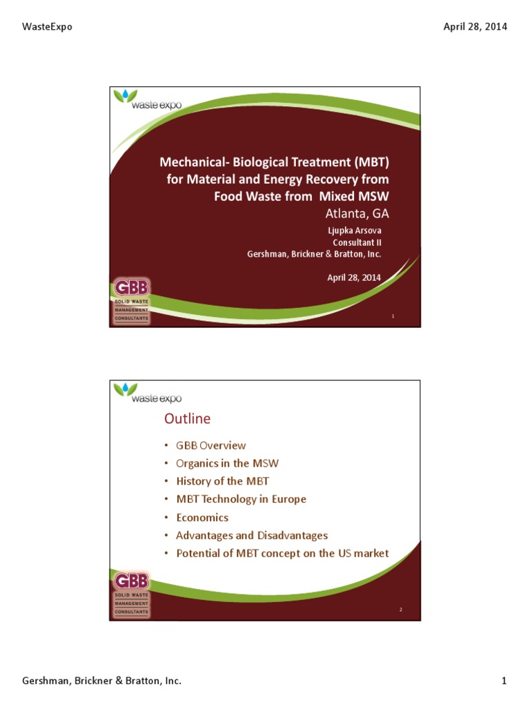 Mechanical-Biological Treatment (MBT) For Material and Energy Recovery ...