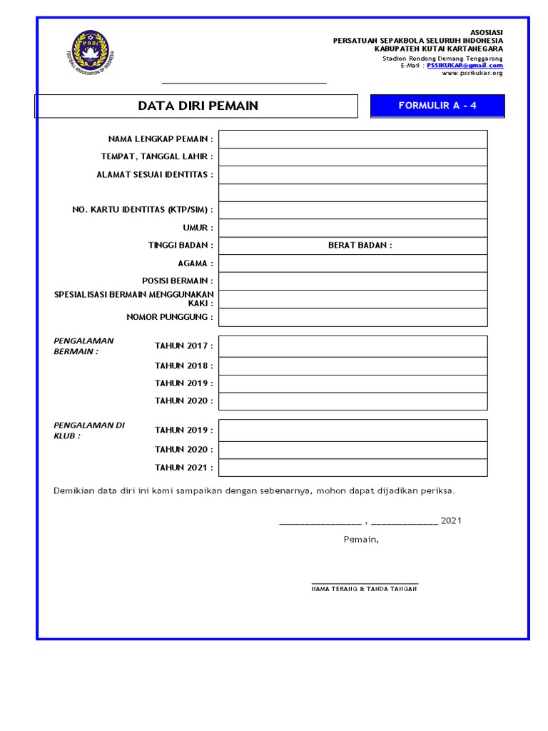 A 4 - Data Diri Pemain | PDF