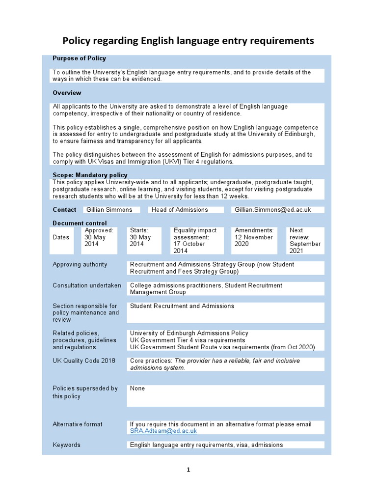 English Language Policy | Download Free PDF | Postgraduate Education ...