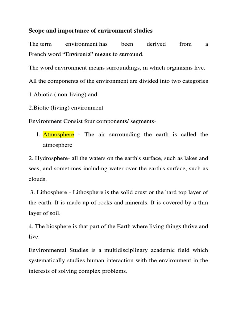 Scope and Importance of Environmental Studies | PDF | Environmental ...