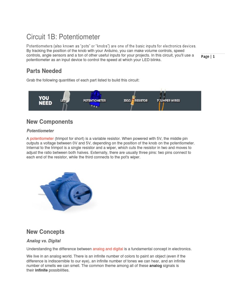 Circuit 1B: Potentiometer: Parts Needed | PDF | Electronic Circuits ...