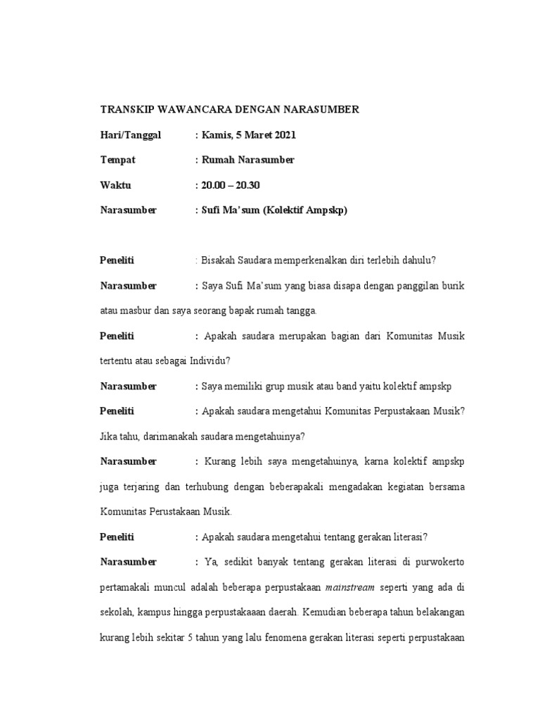 Transkip Wawancara Dengan Masbur | PDF