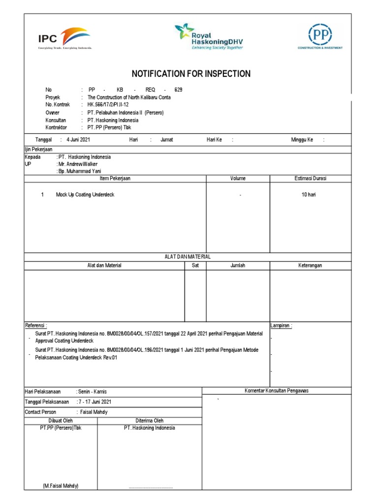 Notification For Inspection | PDF
