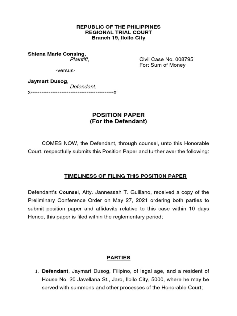 Republic of The Philippines Regional Trial Court Branch 19, Iloilo City ...