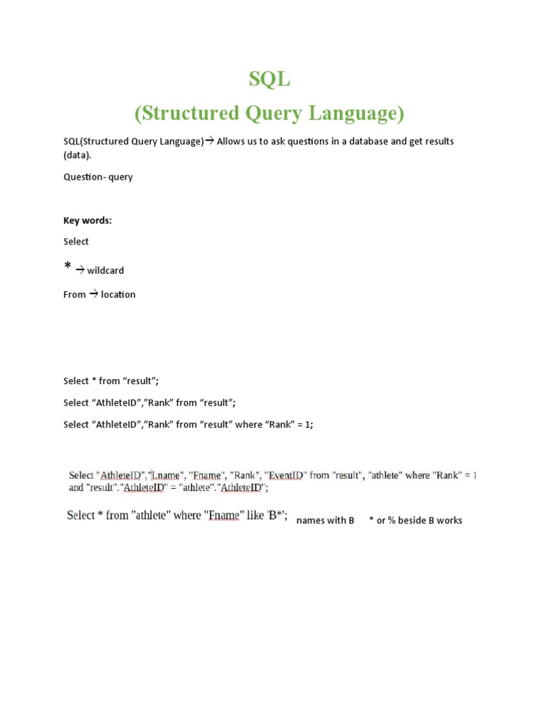 SQL (Structured Query Language) : Key Words | PDF