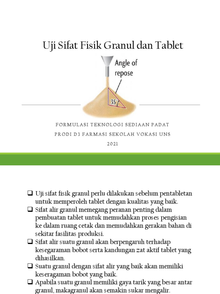 Uji Sifat Fisik Granul Dan Tablet | PDF