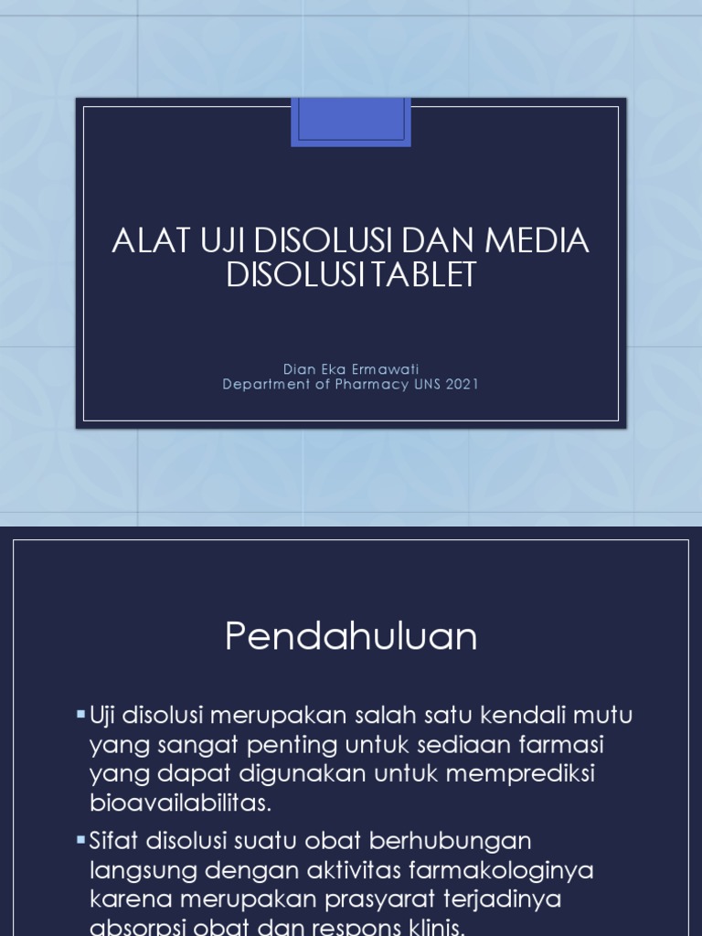 Alat Uji Disolusi Dan Media Disolusi Tablet 2021 | PDF | Kesehatan ...