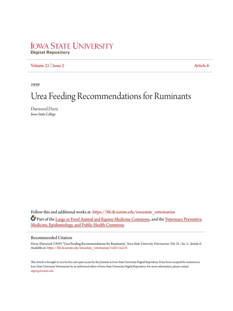 Urea Feeding Recommendations For Ruminants | PDF | Cattle | Dietary ...
