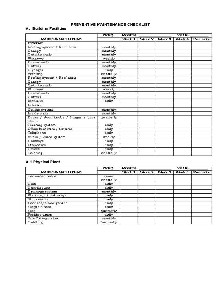 Preventive Maintenance Template Excel