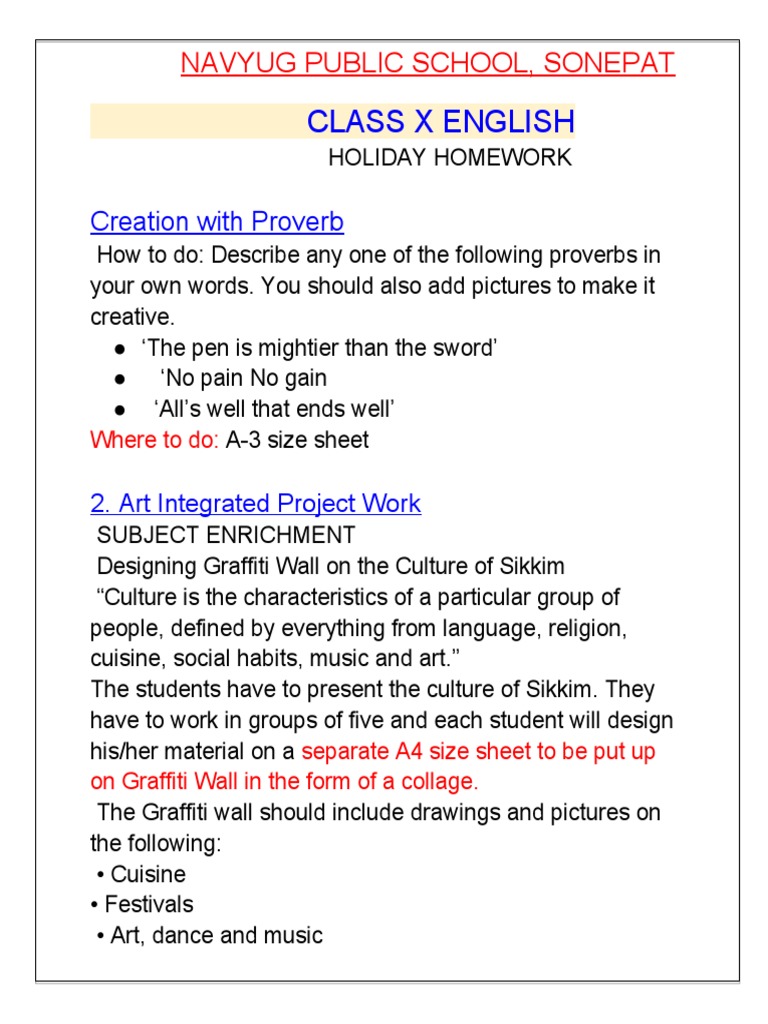 Class X English Holiday Homework | PDF | Art
